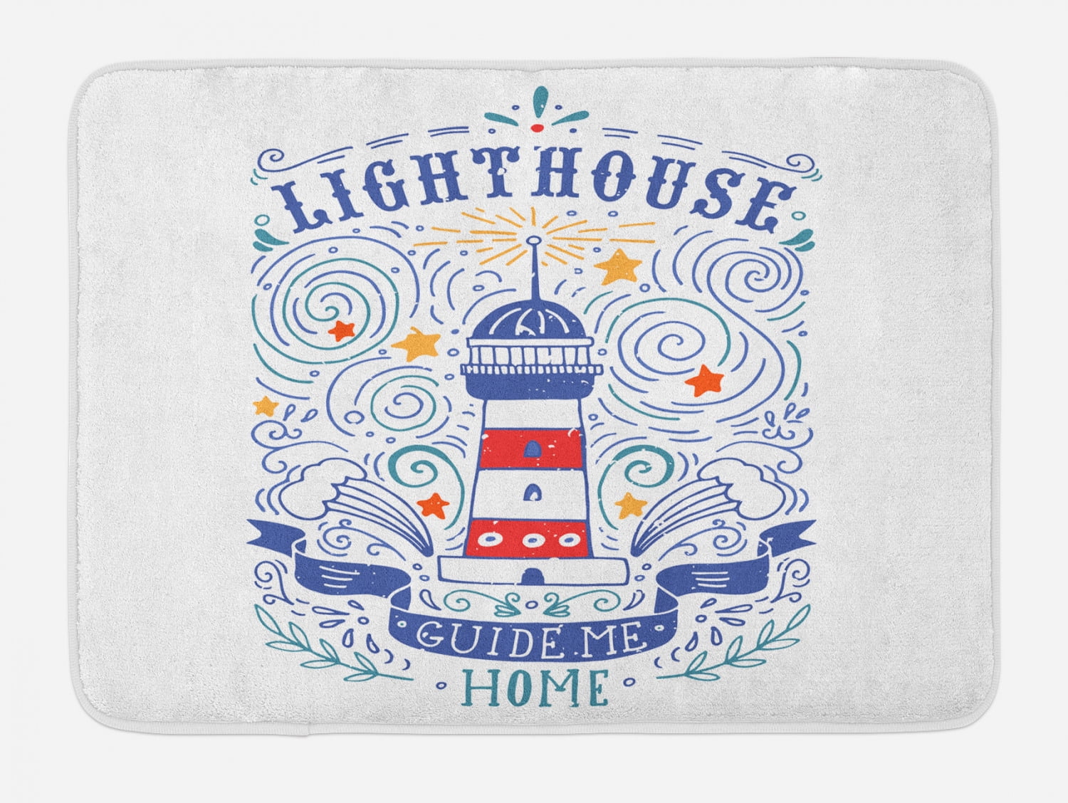 Lighthouse Bath Mat, Vintage Hand-Drawn Lighthouse Print Typography ...