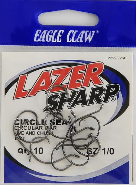 Lazer Sharp L2222GH-1/0 Circle up Eye Non-Offset Hook, Black, Size 1/0 ...