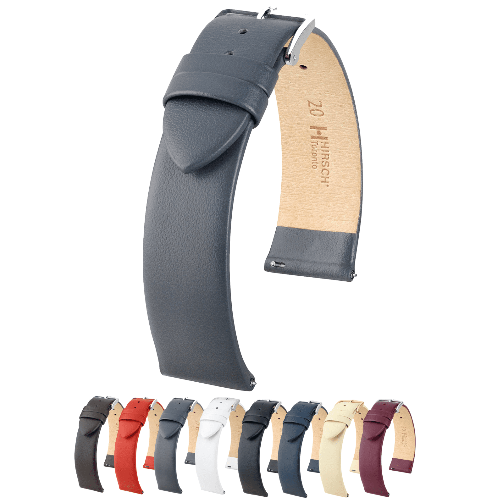Hirsch Toronto Leather Watch Strap - Grey - M - 12mm - Silver Buckle ...