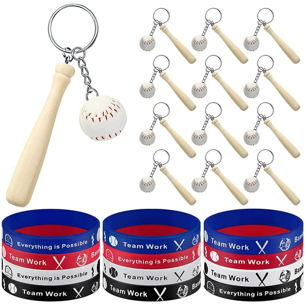 12 Pieces Mini Baseball Keychains with Wooden Bat and 12 Pieces ...