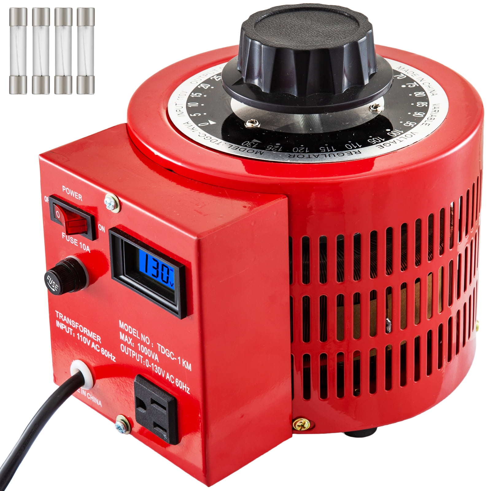 VEVOR Variable Transformer 1KVA LCD Display 0-130V AC Voltage 10A Built-in Copper Coil 110V ...