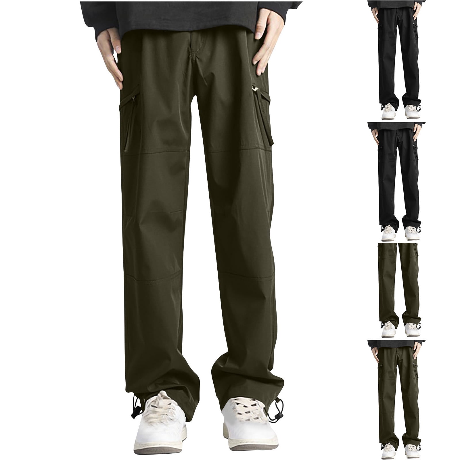 Styesk Mens Pants Mens Solid Color Pocket Work Pants Straight Leg Pants