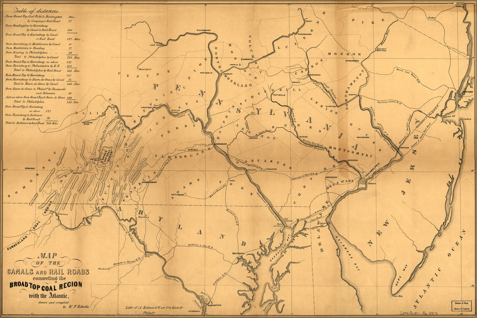 24"x36" Gallery Poster, Map Broad Top Coal Region canals railroads 1840 ...