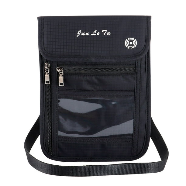 RFID Blocking Passport Holder Hidden Neck Wallet Travel Document ...