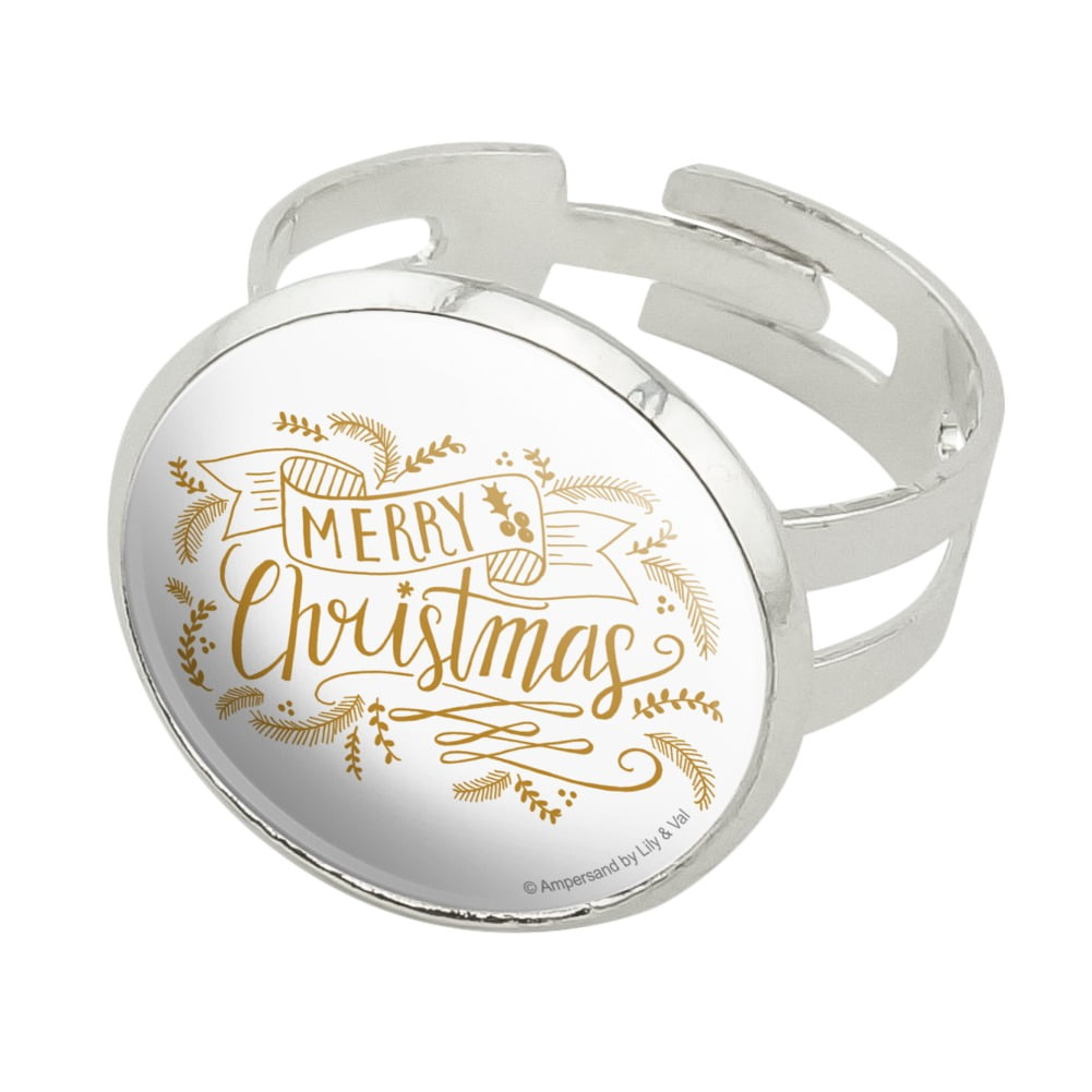 Merry Christmas Silver Plated Adjustable Novelty Ring - Walmart.com