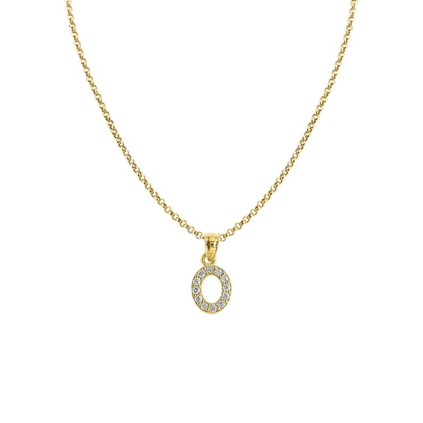 14k Yellow Gold Cubic Zirconia Initial Letter 'O' Pendant with 1.2mm ...