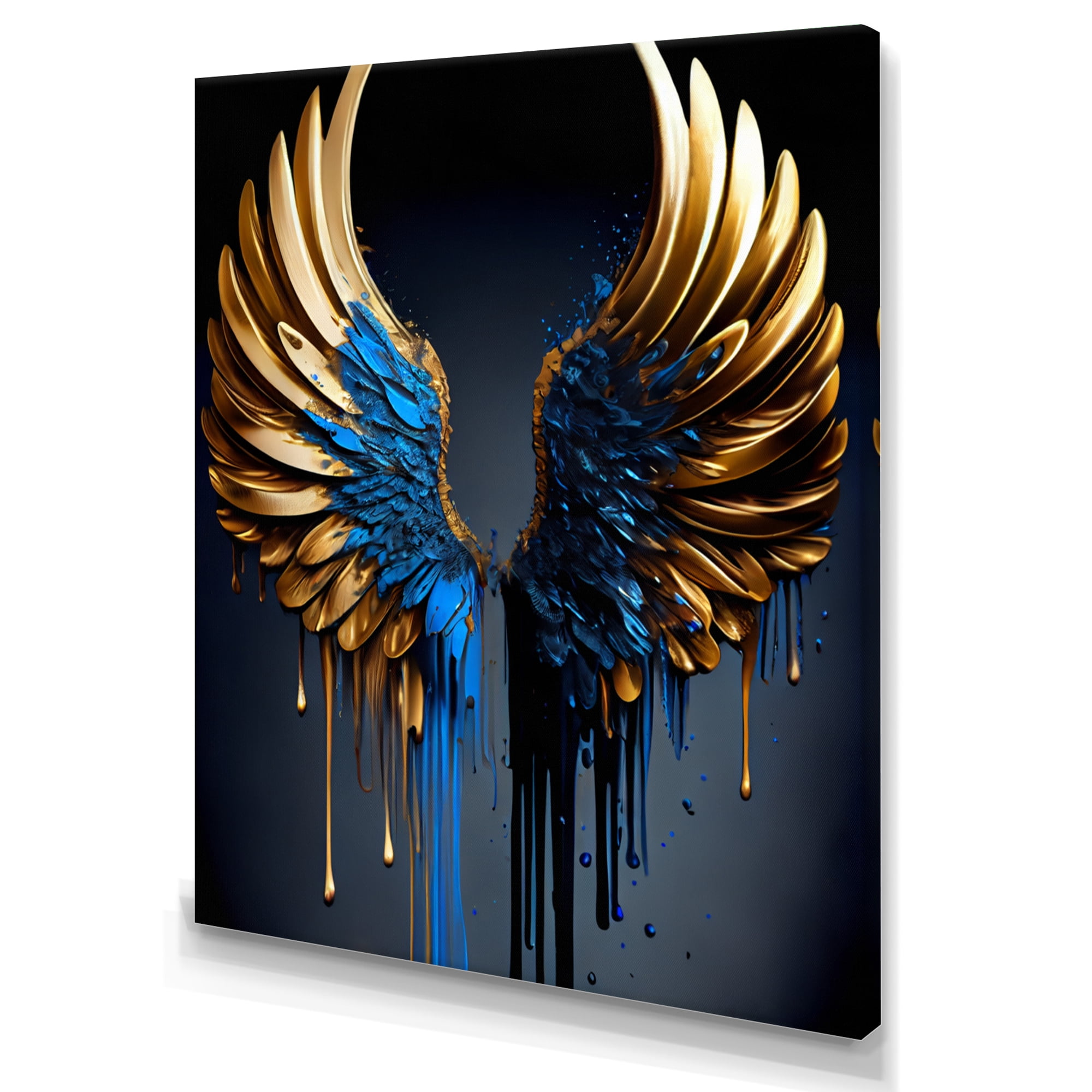 Designart Blue And Gold Angel Wings III Canvas Wall Art - Walmart.com