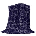 Abstract Style Fleece Throw Blanket Blue Modern Simple Character Line ...