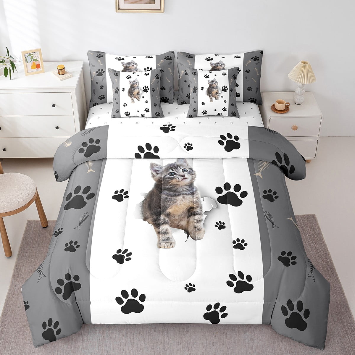 Click here for Yst Cute Cat Kids Bedding Set Full 7 Piece 3d Grey... prices