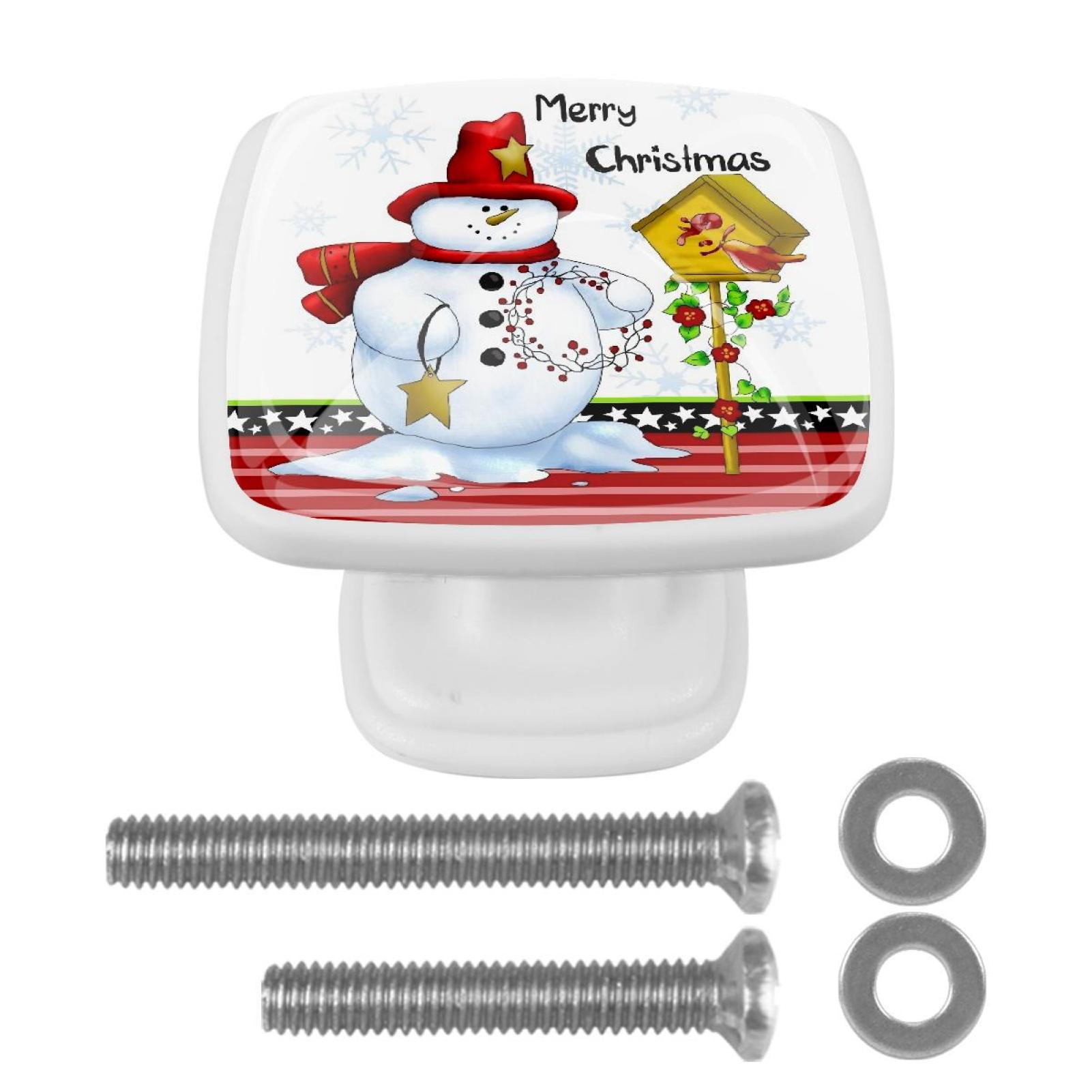Ownta Christmas snowman Square Glass Drawer Handles Knobs Pulls With Screws for Kitchen Cabinet ...