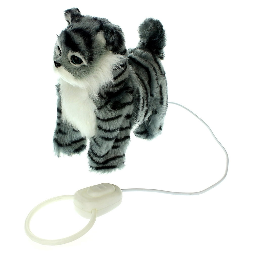 My Striped Kitty Walk Along Toy Stuffed Plush Cat w/ Realistic Walking ...