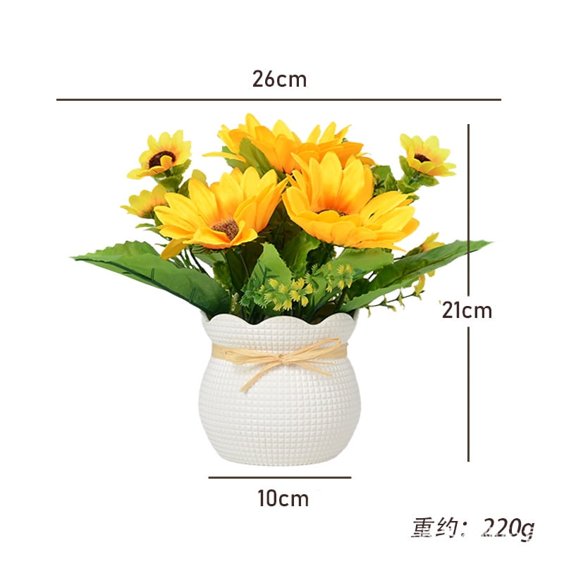 Operageca 1pack Potted Sunflower Plant Yellow Round Plastic Silk Home Decor Artificial Plants Indoor 20.00x10.00x10.00cm