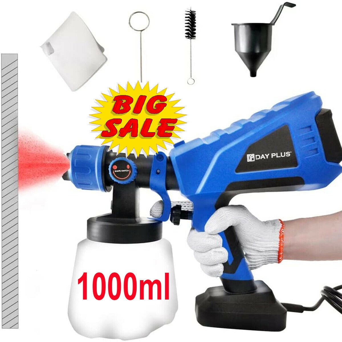 Dayplus Paint Sprayer Gun Airless 1000ML 3 Nozzle Electric 550W Car ...