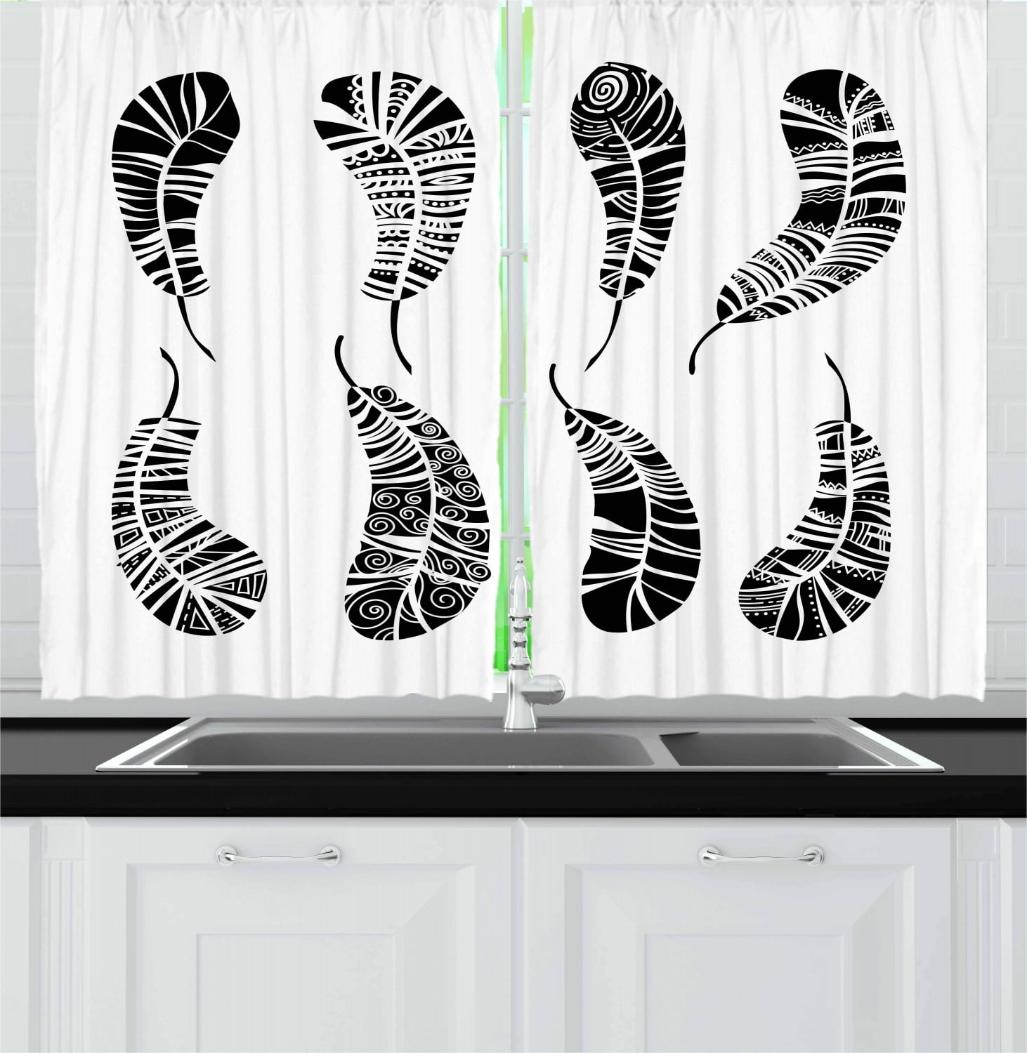 Feather Curtains 2 Panels Set, Bohemian Style Collection of Feathers ...