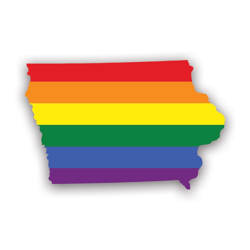Iowa State Shaped Gay Pride Rainbow Flag Sticker Decal Self Adhesive
