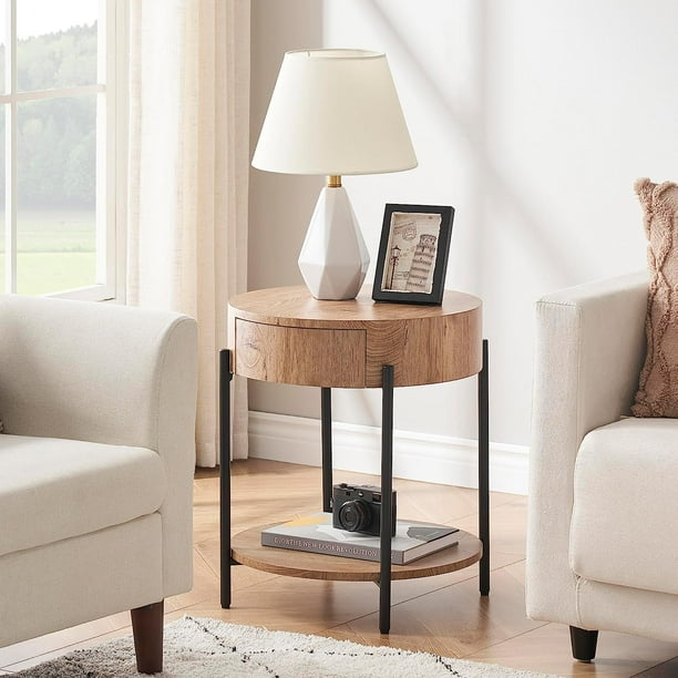 Amyove Round End Table Wood Side Table with Drawer Farmhouse Circle End Tables Accent Bedside Table Metal Frame Small Nightstand Easy Assembly Walmart Business Supplies