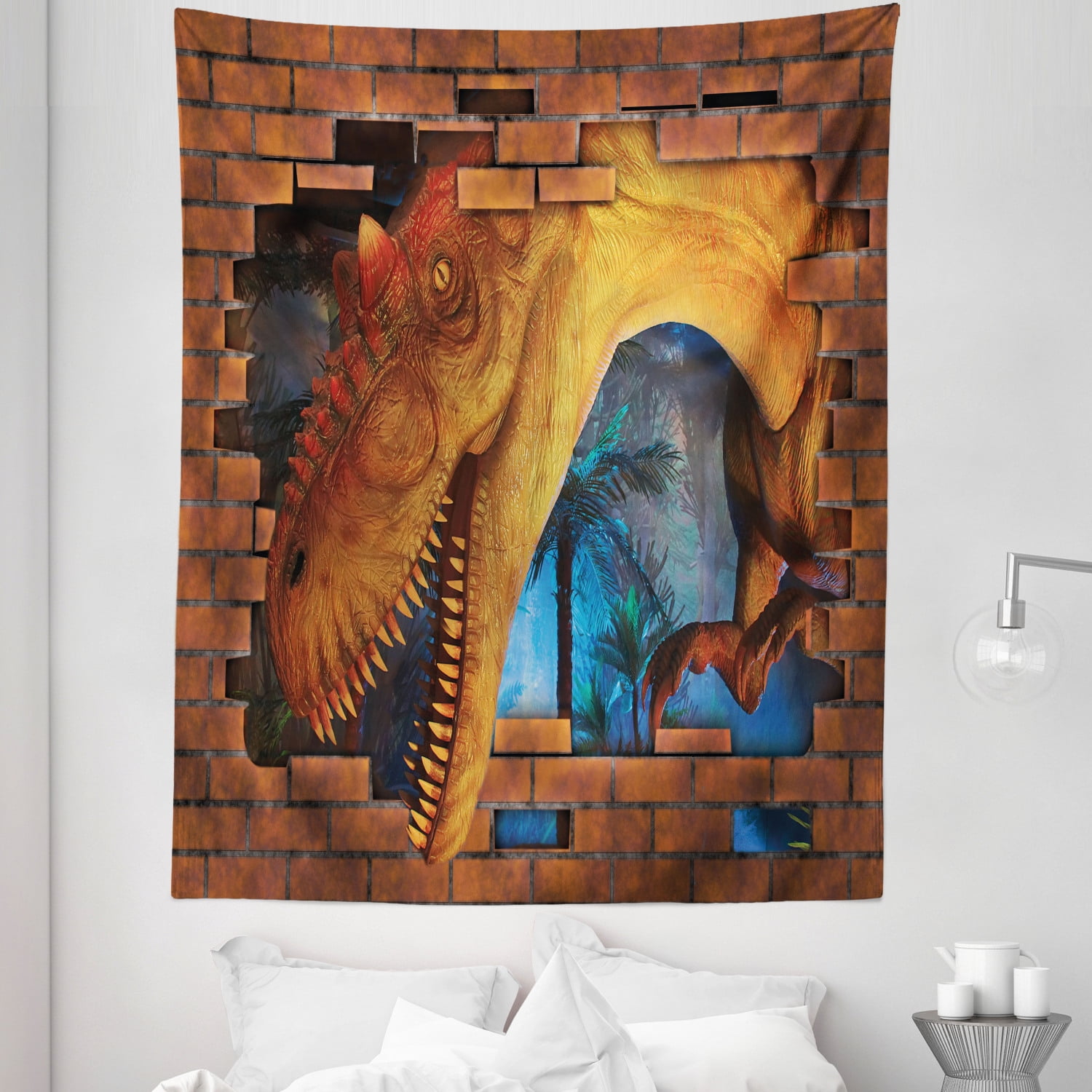 Dinosaur Tapestry, Tyrannosaurus Breaks a Brick Wall Frightening Scary ...