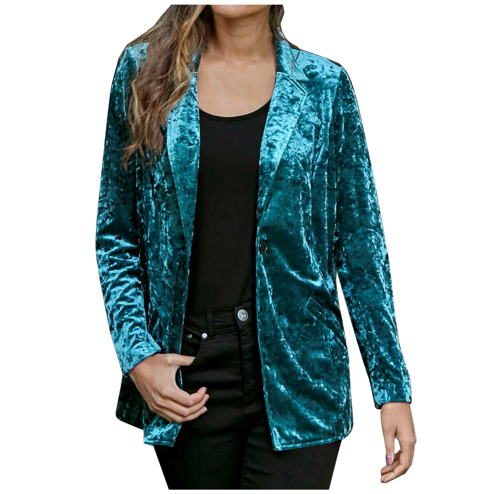 Womens Long Sleeve Notch Collar Vintage Velvet Jackets Single Button ...