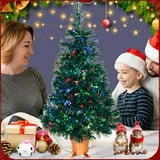 YUETJIN 32-Inch Pre-Lit Fiber Optic Tabletop Christmas Tree with LED Lights, Gold Snowflake Base ...