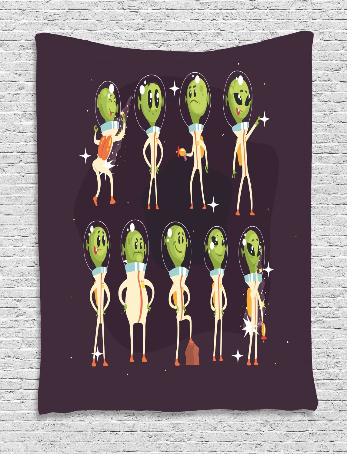 Alien Tapestry, Extraterrestrial Crew of Little Green Ufo in Suits ...