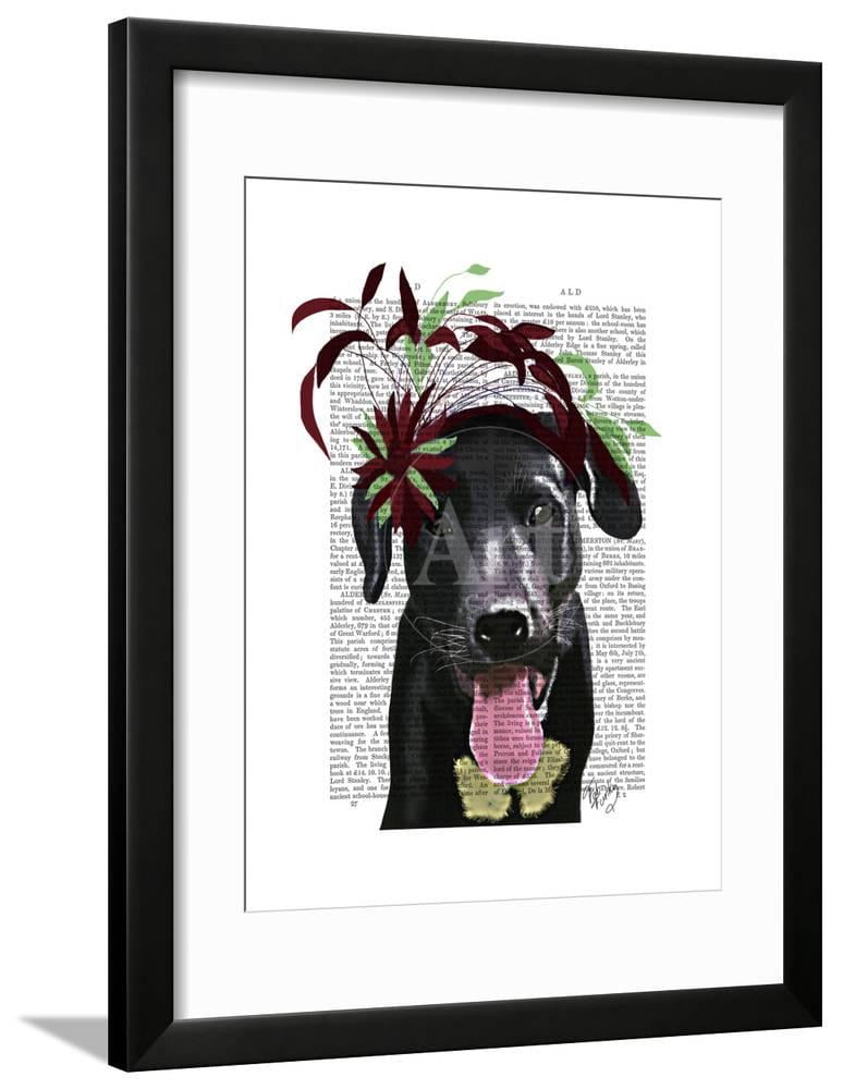 Black Labrador with Green Fascinator Framed Print Wall Art by Fab Funky ...