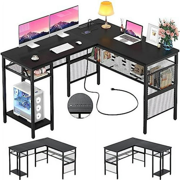 Cyclysio L-Shaped Computer Desk with Charging Station, Reversible ...
