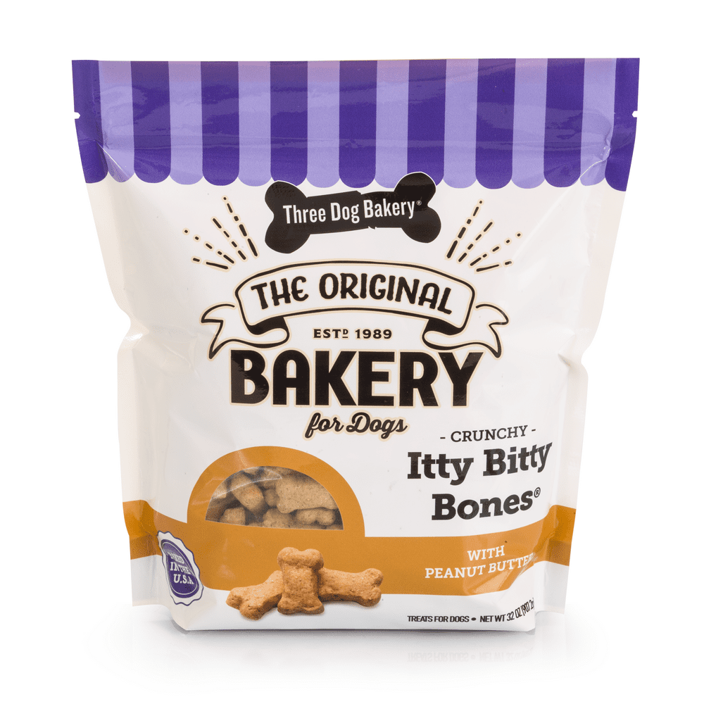 Three Dog Bakery's Itty Bitty Bones With Peanut Butter Dog Treats, 32 ...
