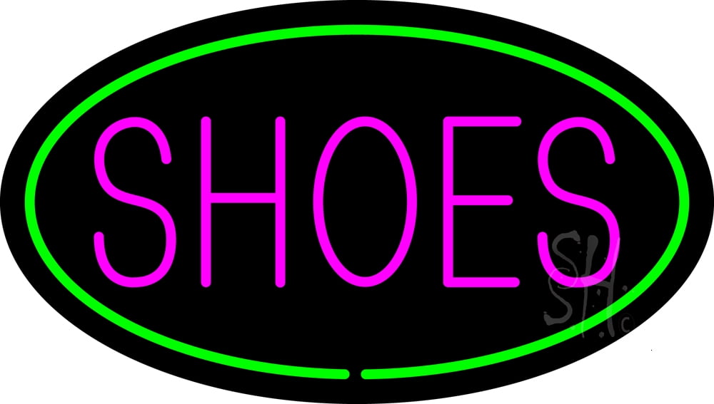 Shoes Oval Green LED Neon Sign 20 x 37 - inches, Black Square Cut ...
