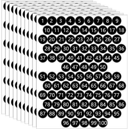 10 Sheets 1 to 100 Black Vinyl Consecutive Number Stickers 1 Inch Self ...
