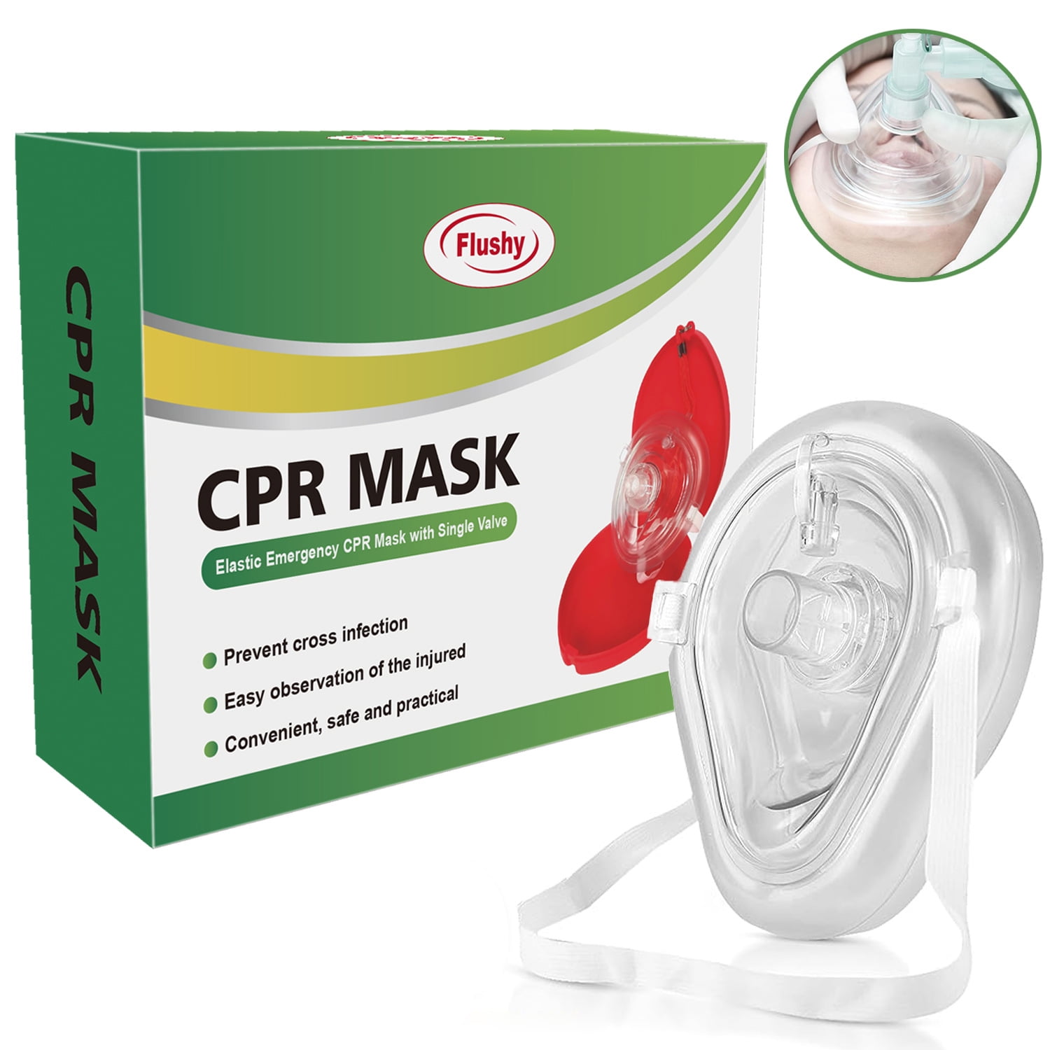 Medical CPR Mask - CPR Pocket Resuscitator Mask, Oxygen Inlet, Elastic ...
