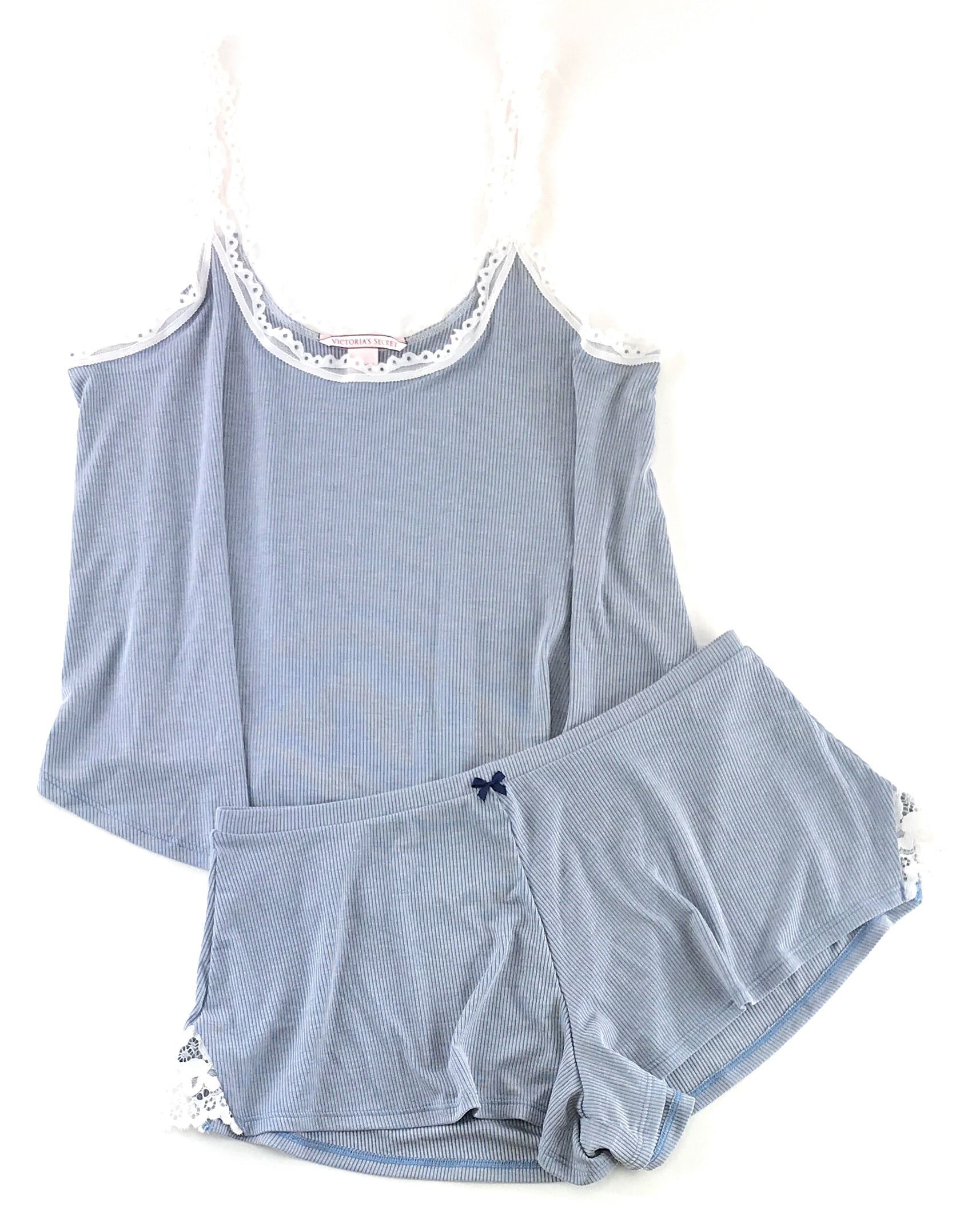 Victoria's Secret Ribbed Cami Tank & Shorts Pajama Set Small Denim ...