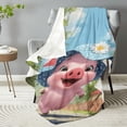 1pc Cute Piglet in Blue Summer Hat Cartoon Print Soft Flannel Blanket ...