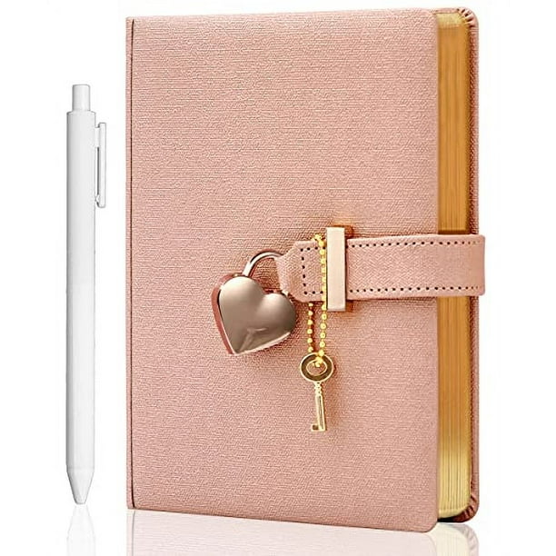 Diario con candado en corazón, cuero PU, organizador personal, cuaderno secreto B6 5.3x7", color ...