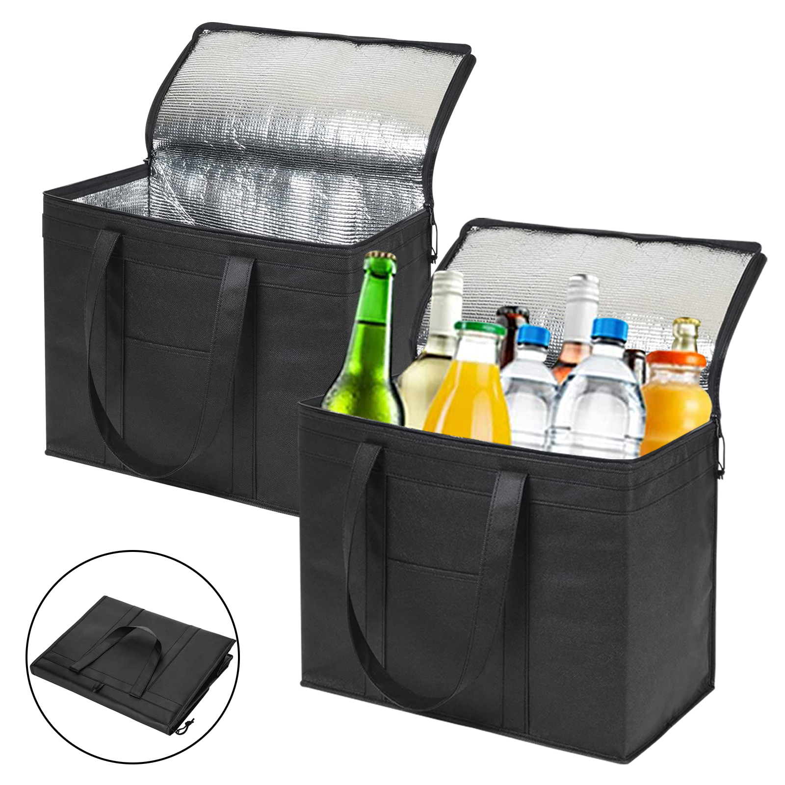 2 Pack Commercial Insulated Bag For Food Delivery Foldable Hot Cold 2 Pack Commercial Insulated Bag For Food Delivery Foldable Hot Cold