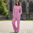 Aellinatey 2 Piece Matching Lounge Set for Womens Wide Leg Pants ...
