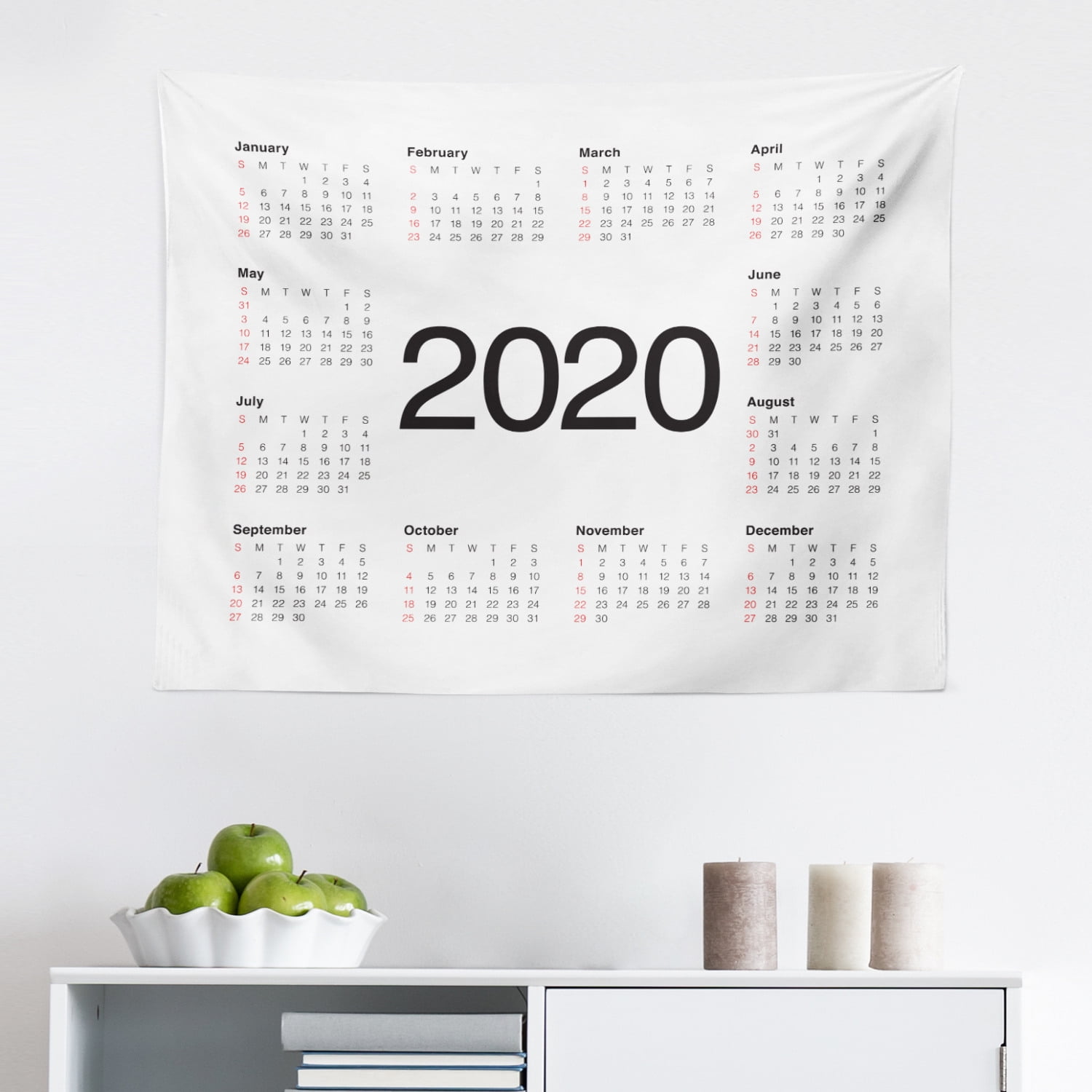 Calendar 2020 Tapestry, Modern Year Months Weeks and Days on Whirlpool ...