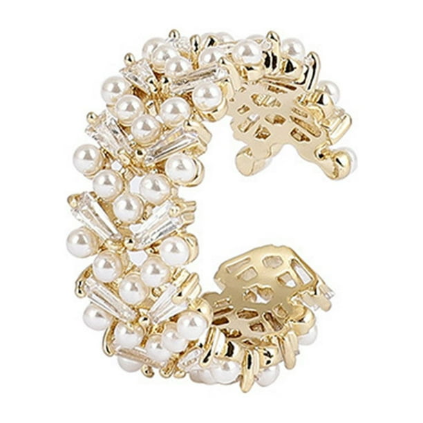 Justharion Women Portable Pearls Open Ring Wedding Ceremony Girls ...