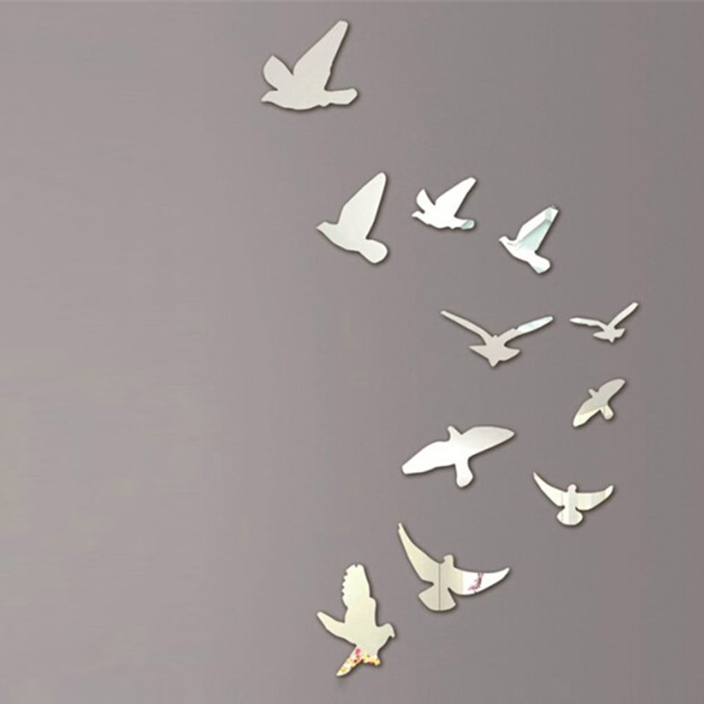 11pcs Acrylic Birds Mirror Wall Stickers Mural Sticker Removable Modern ...