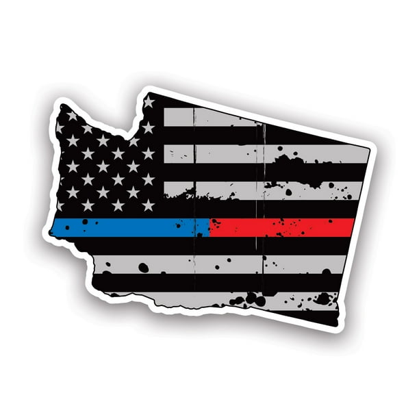 Distressed Thin Blue Red Line Washington State Shaped Subdued US Flag ...