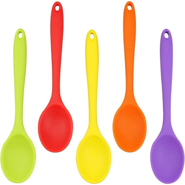 5 Pieces Silicone Mixing Spoon Silicone Serving Spoon Kitchen Silicone ...