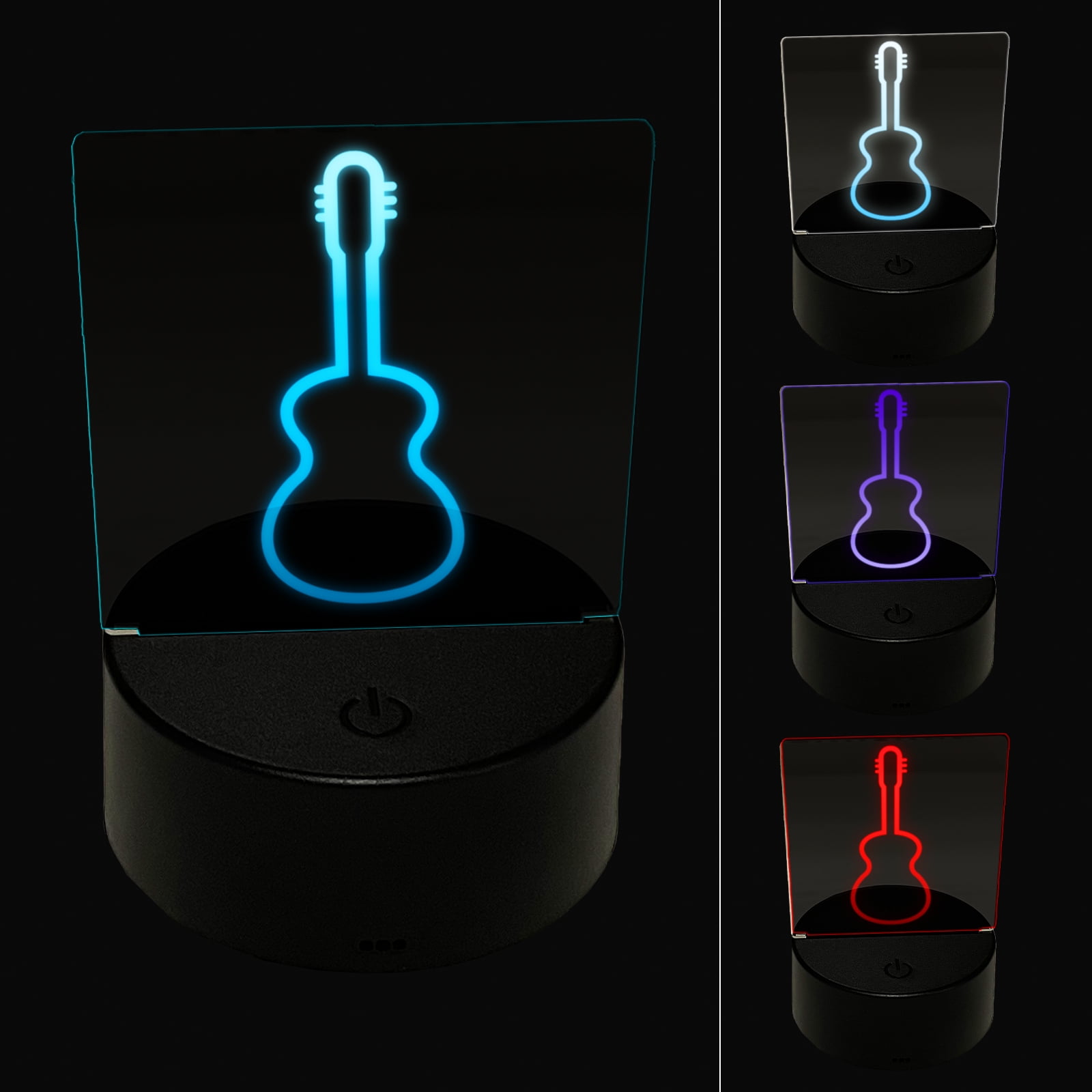 Guitar Outline LED Night Light Sign 3D Illusion Desk Nightstand Lamp ...