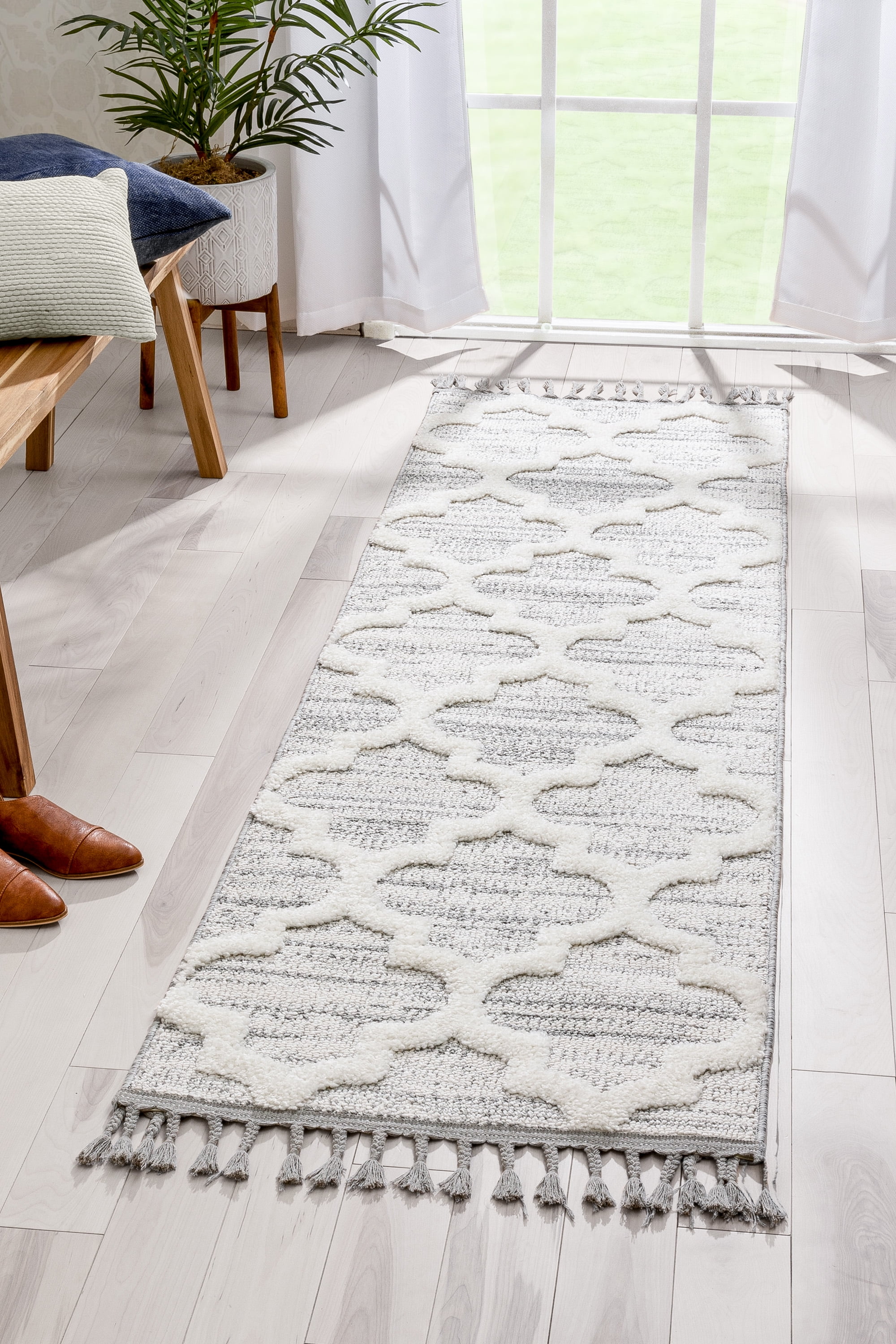 Well Woven Vera Cream Moroccan Lattice High-Lo Textured Area Rug 2x7 (2 ...