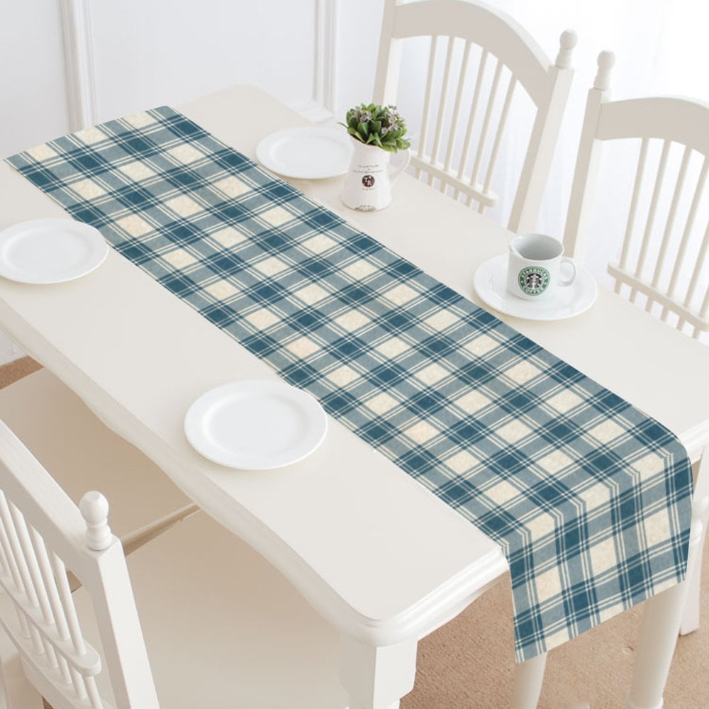 MKHERT Blue Checkered Plaid Elegant Gingham Check Table Runner Home ...