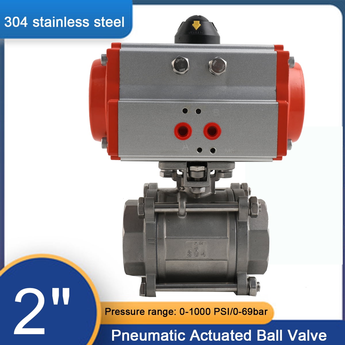 SUDEG 2" Stainless Steel Pneumatic Ball Valve DN50 Three-Piece Double ...