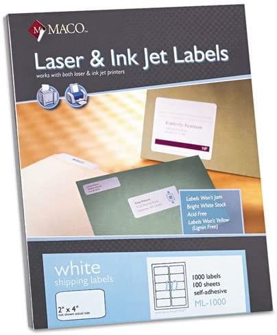 Maco ML-1000 White 4 x 2 inch Laser / Inkjet All-Purpose Printer Labels ...