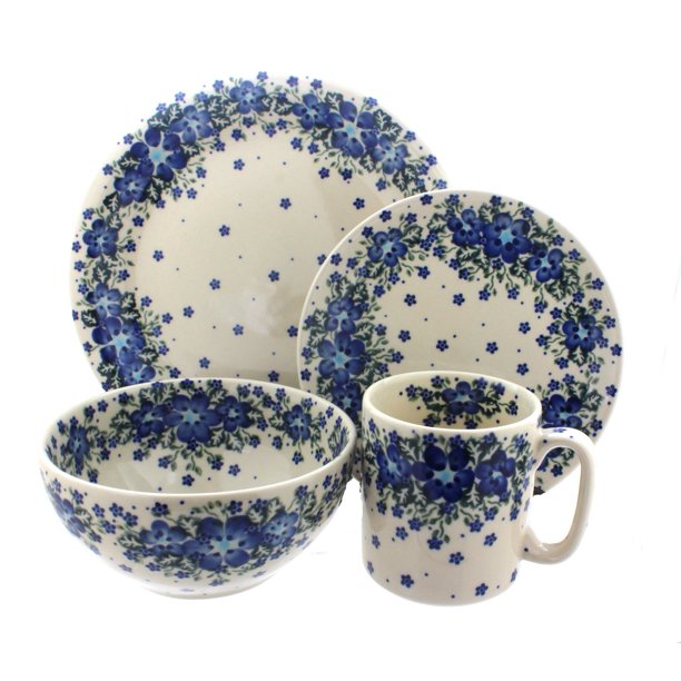 Blue Rose Polish Pottery Melanie 16 Piece Dinner Set - Walmart.com