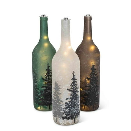 Gerson 94521EC Pine Tree Silhouette Wine Bottles Lighted with Warm ...