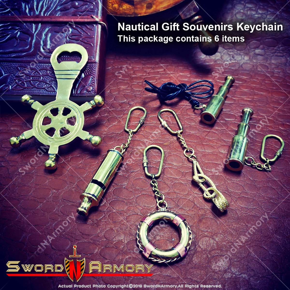 Set of 6 Handmade Brass Miniature Keychain Keyring Nautical Gift ...