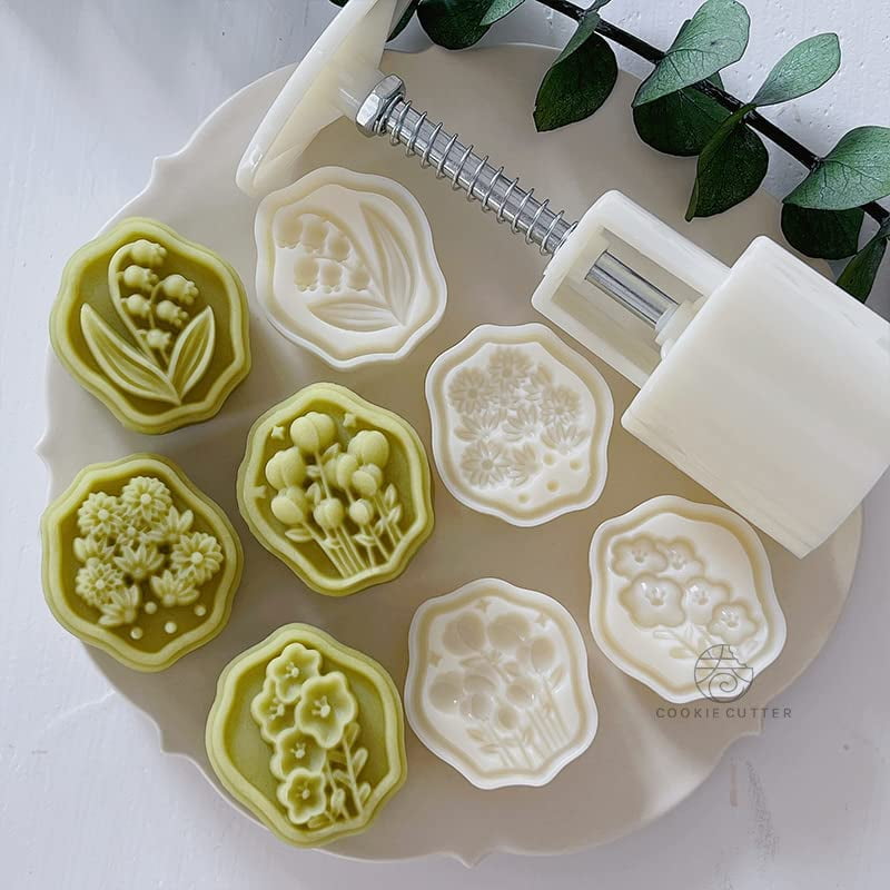 Chinese flower moon cake press mold, hand pressed cookie dessert DIY ...
