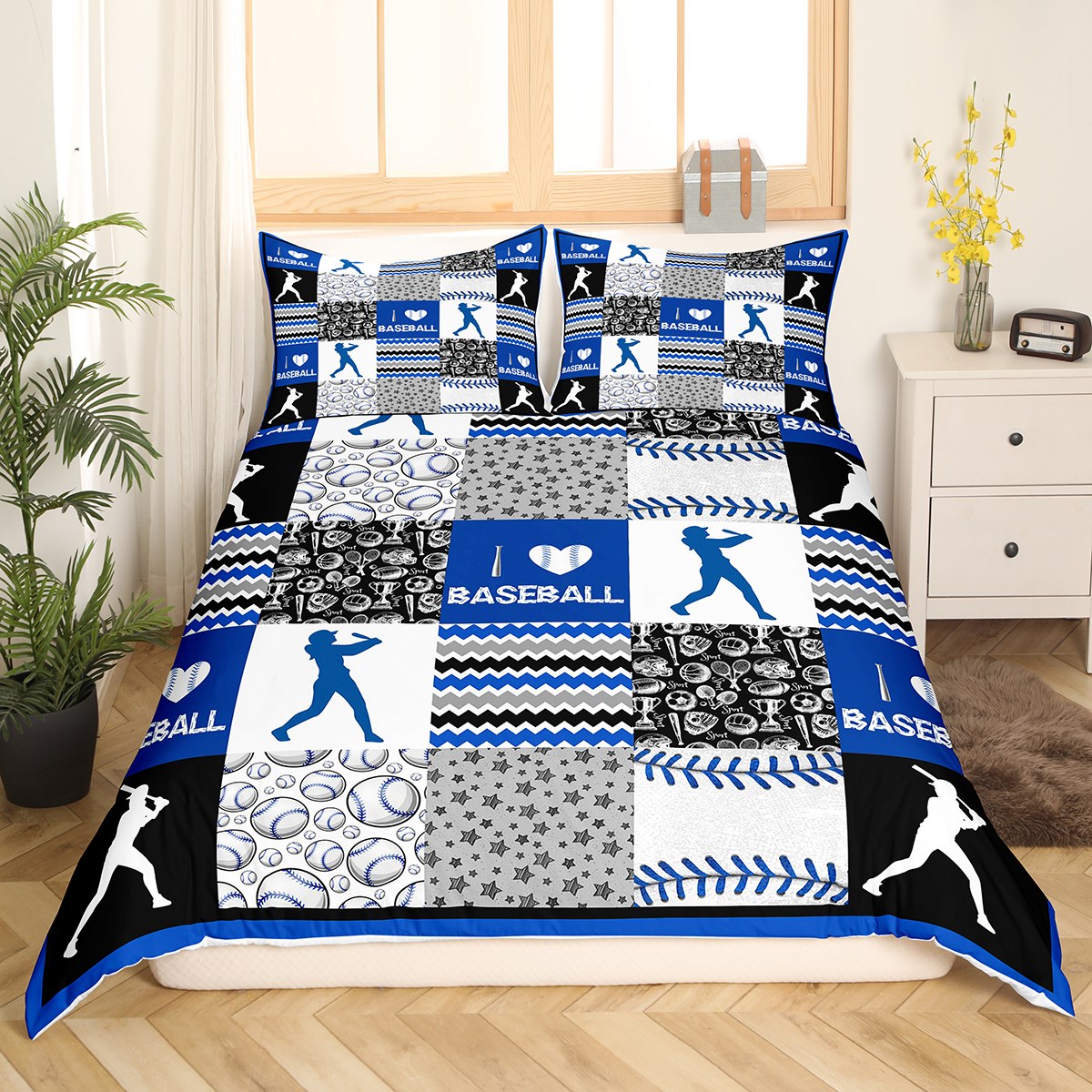 YST Kids Baseball Bedding Set Softball Sports Game Comforter Cover I Love Baseball Duvet Cover ...